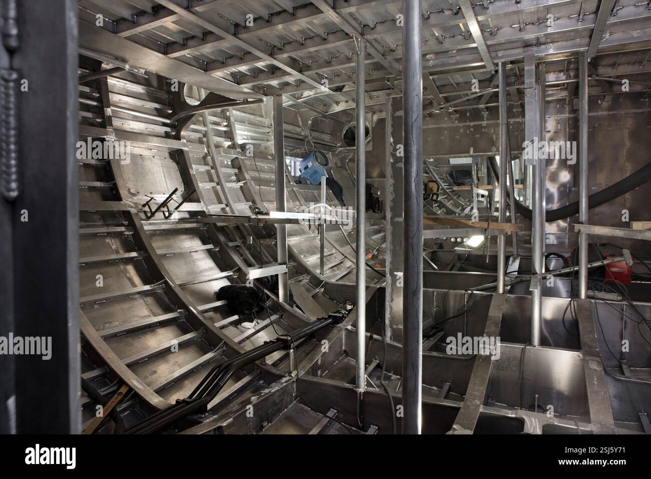 Shipbuilding Industry. Aluminium hull of a super sailing yacht being ...