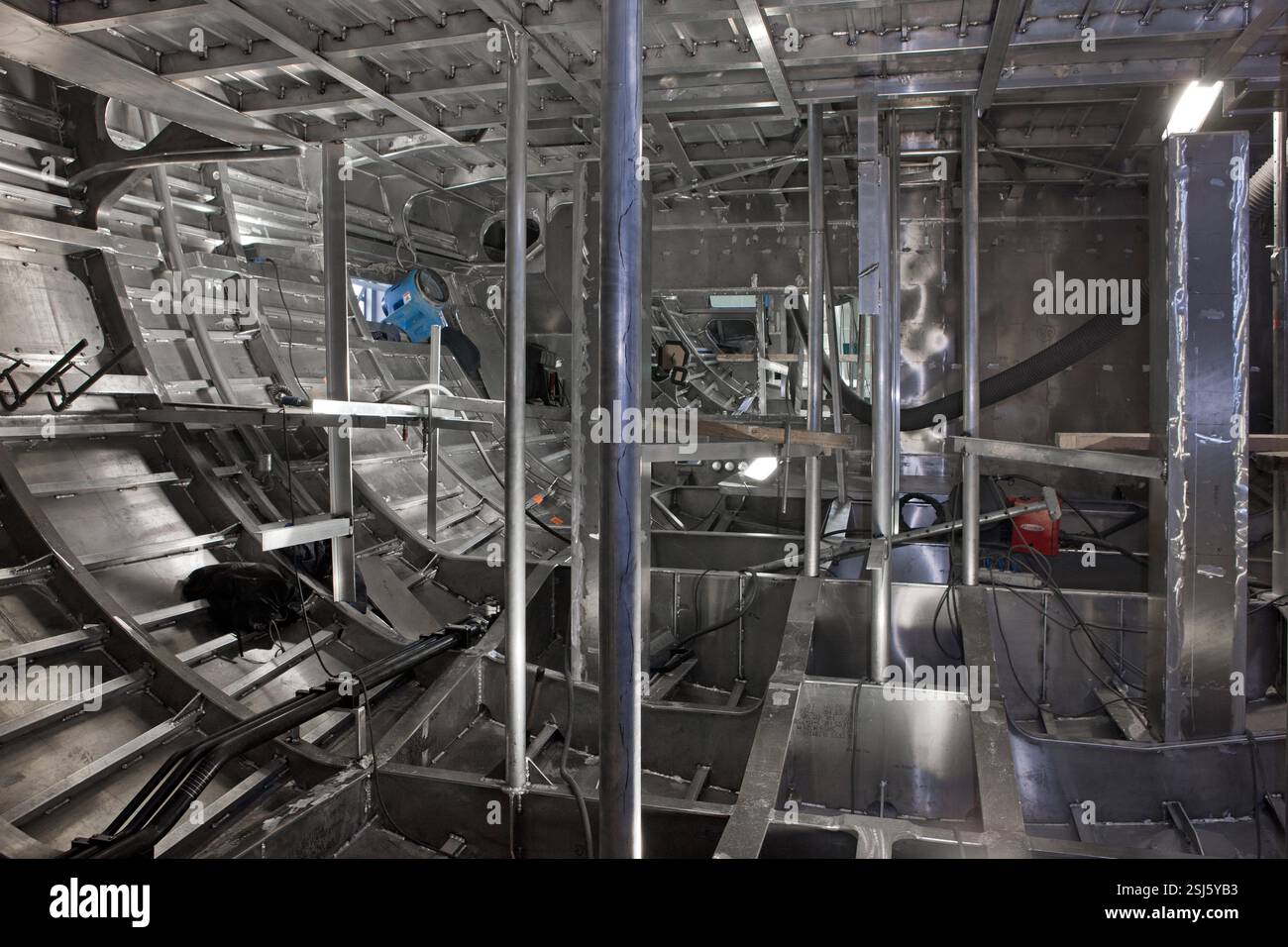 Shipbuilding Industry. Aluminium hull of a super sailing yacht being ...