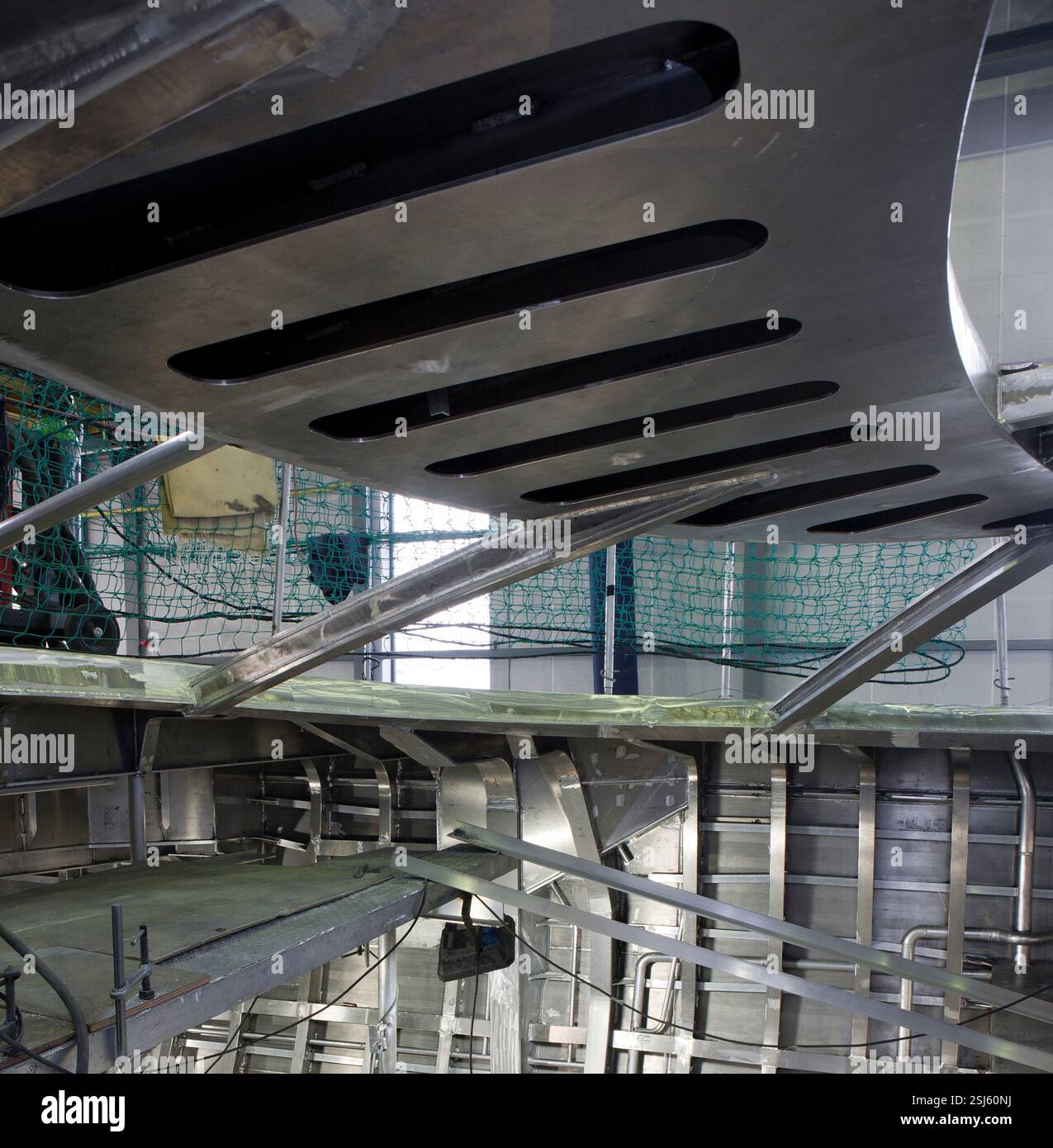 Shipbuilding Industry. Aluminium hull of a super sailing yacht being ...