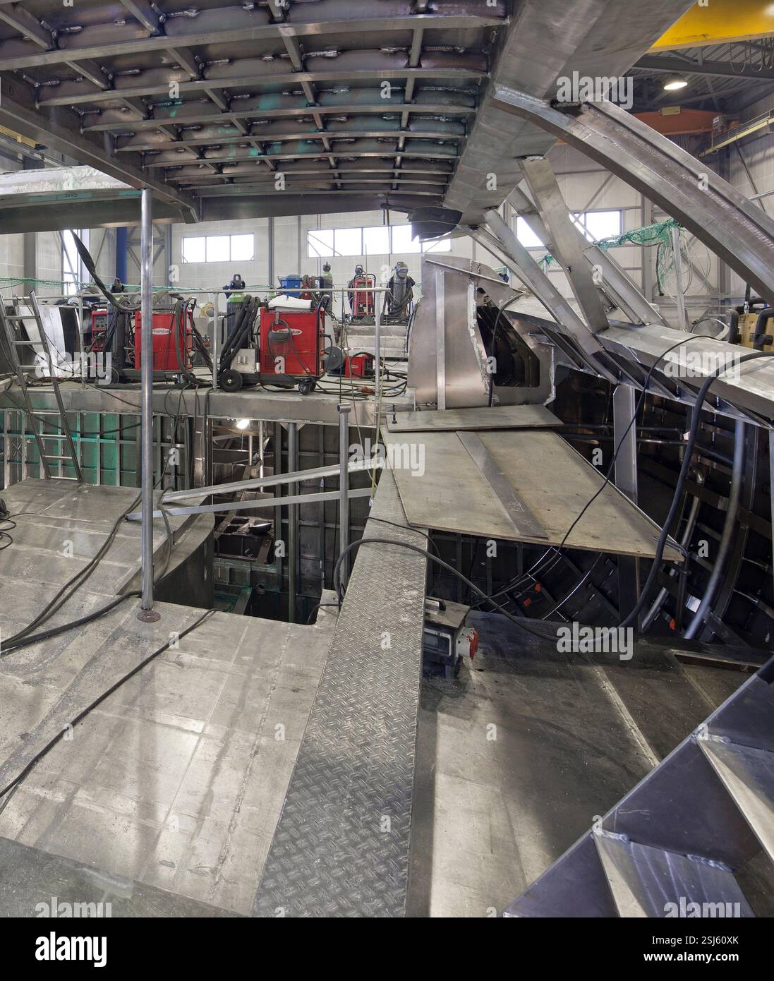 Shipbuilding Industry. Aluminium hull of a super sailing yacht being ...