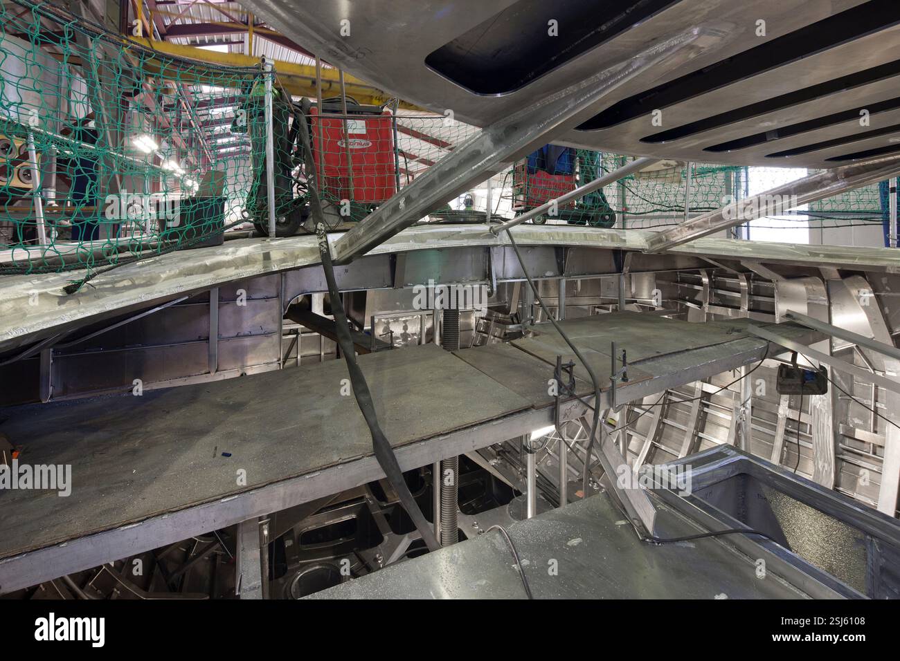 Shipbuilding Industry. Aluminium hull of a super sailing yacht being ...