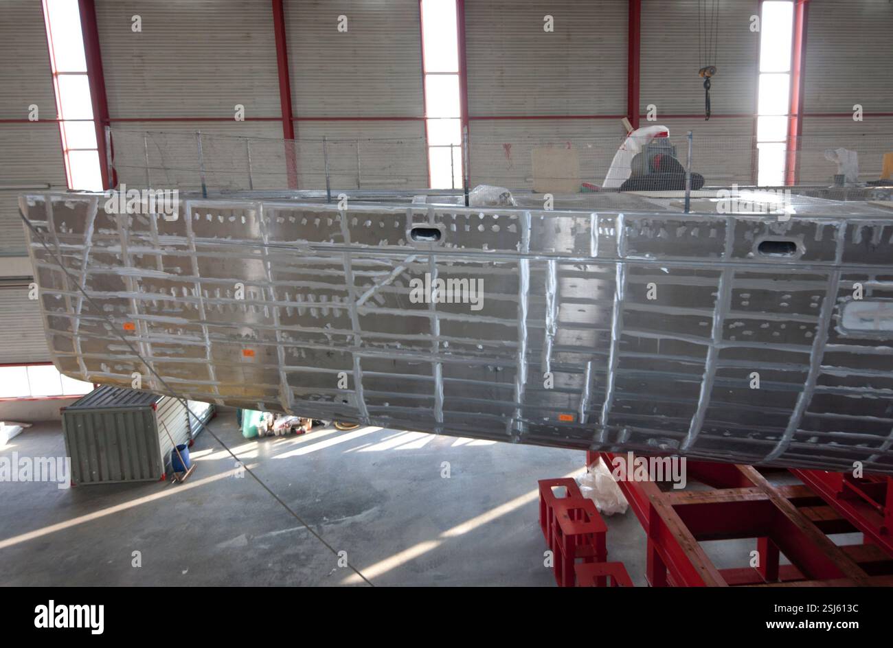 Shipbuilding Industry. Aluminium hull of a super sailing yacht being ...