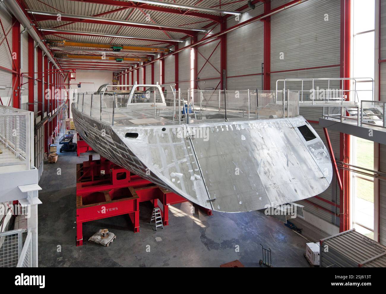 Shipbuilding Industry. Aluminium hull of a super sailing yacht being ...