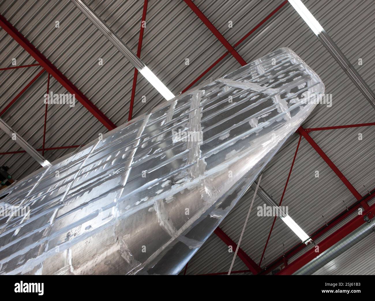 Shipbuilding Industry. Aluminium hull of a super sailing yacht being ...