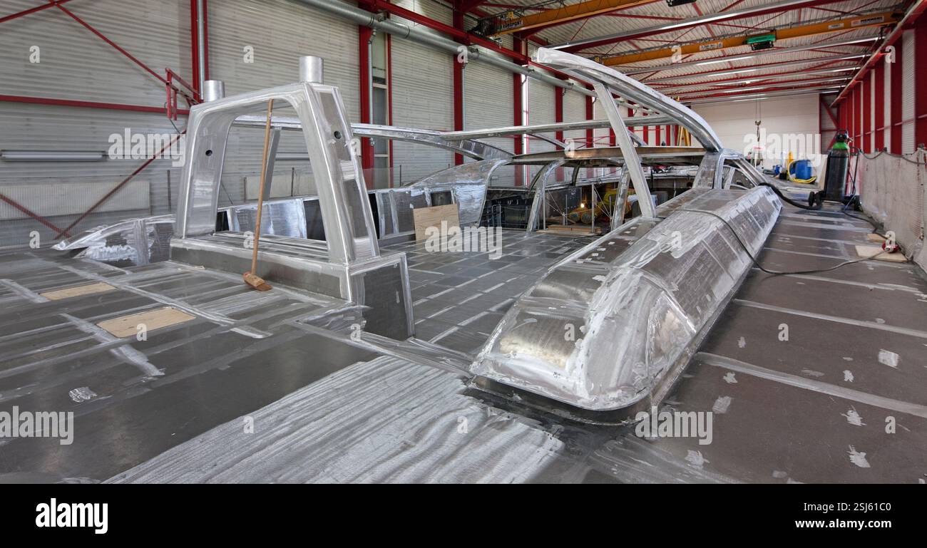 Shipbuilding Industry. Aluminium hull of a super sailing yacht being ...