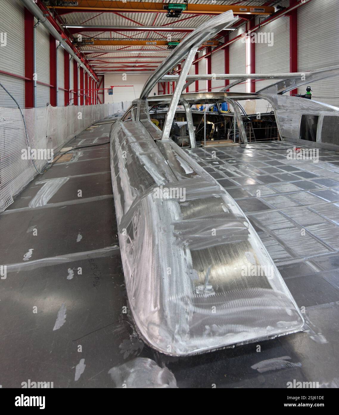 Shipbuilding Industry. Aluminium hull of a super sailing yacht being ...