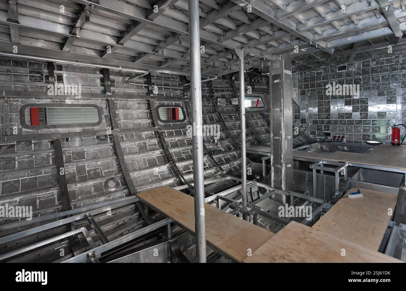 Shipbuilding Industry. Aluminium hull of a super sailing yacht being ...