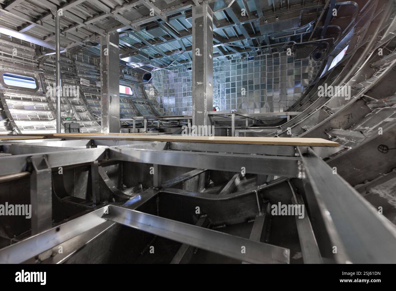Shipbuilding Industry. Aluminium hull of a super sailing yacht being ...