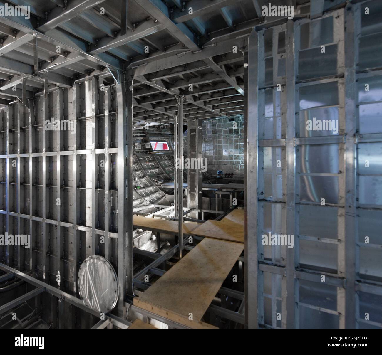 Shipbuilding Industry. Aluminium hull of a super sailing yacht being ...