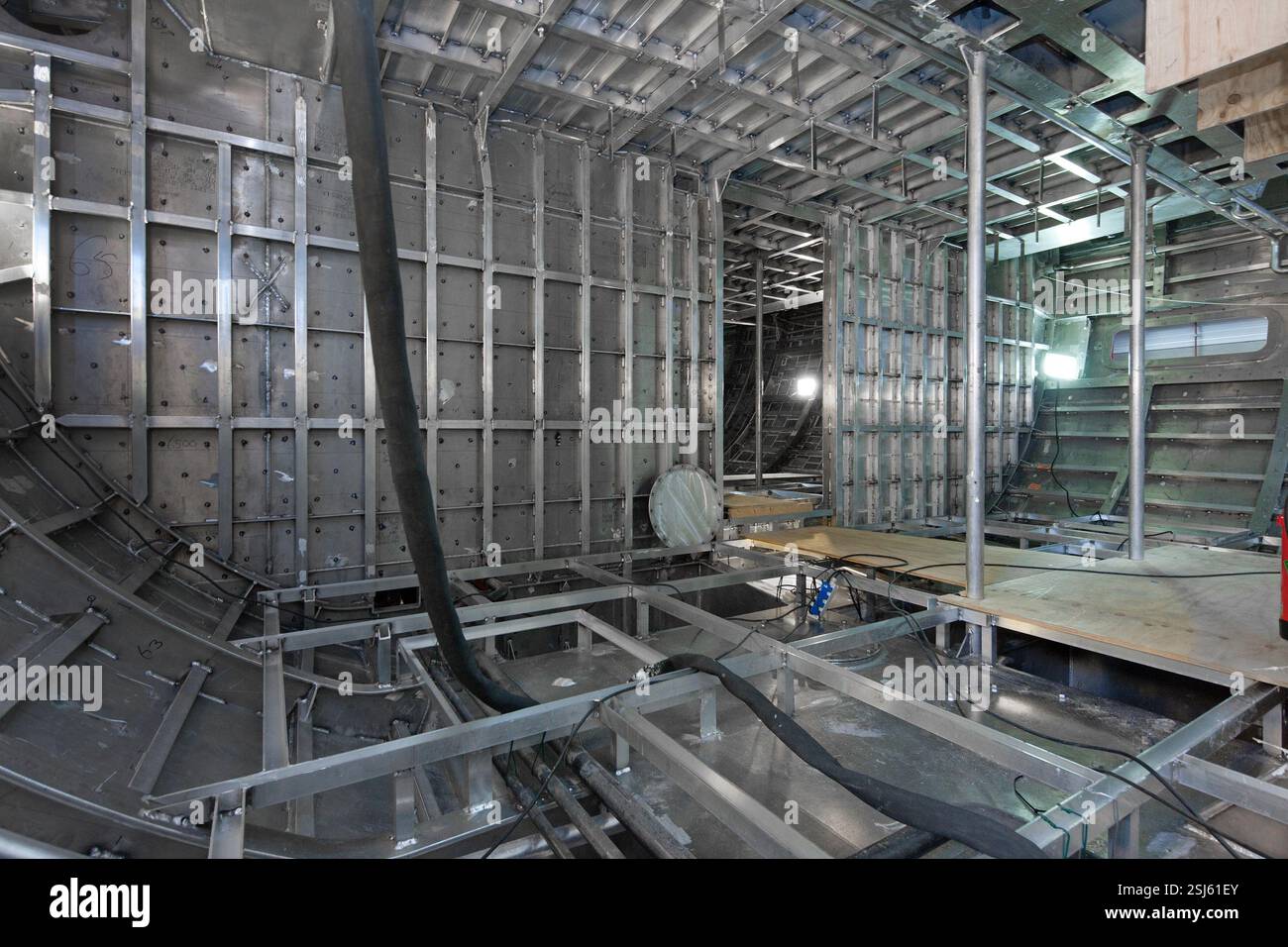 Shipbuilding Industry. Aluminium hull of a super sailing yacht being ...