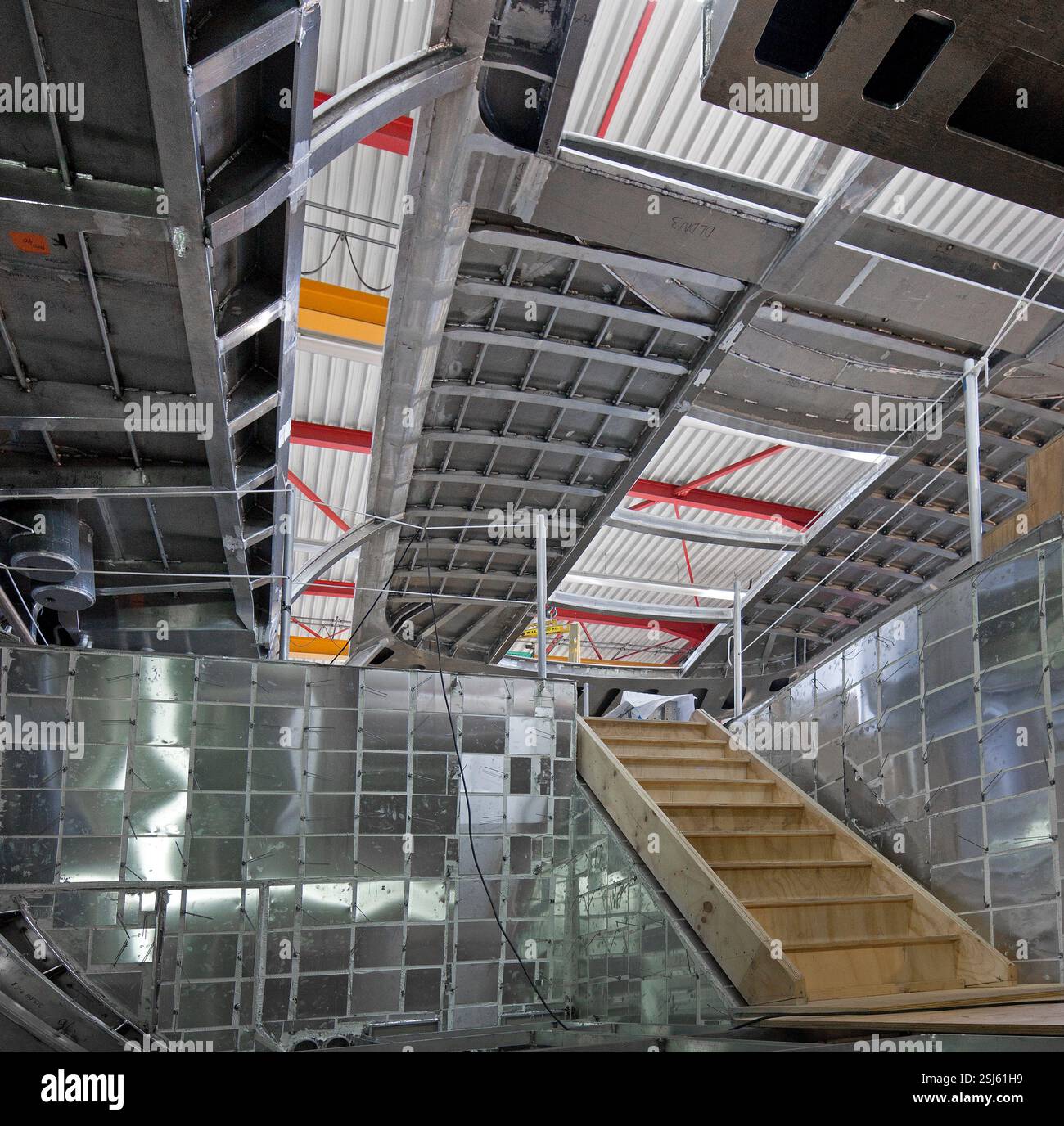 Shipbuilding Industry. Aluminium hull of a super sailing yacht being ...