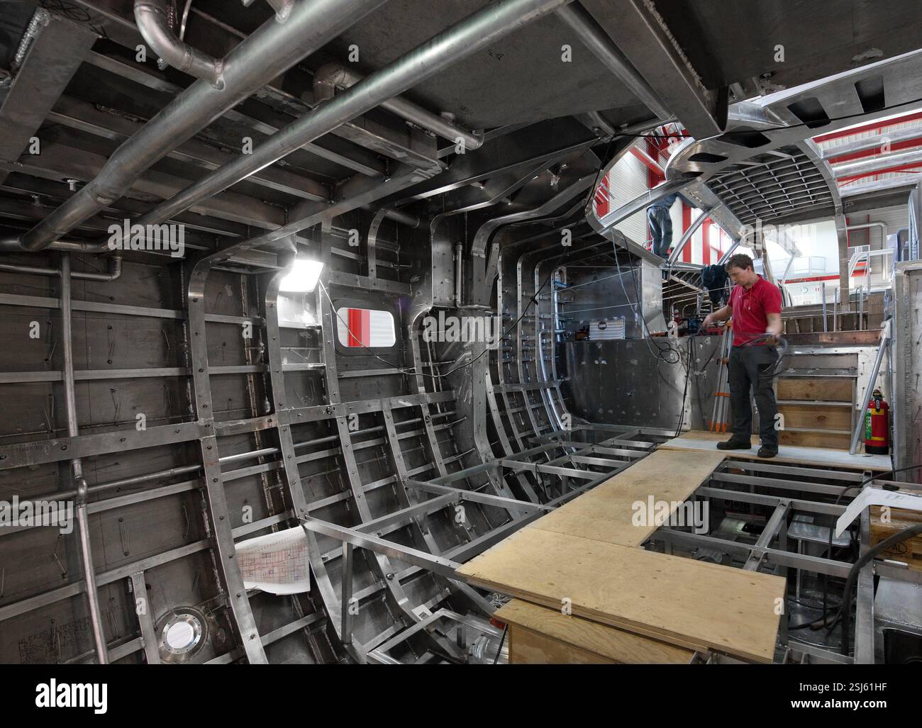 Shipbuilding Industry. Aluminium hull of a super sailing yacht being ...