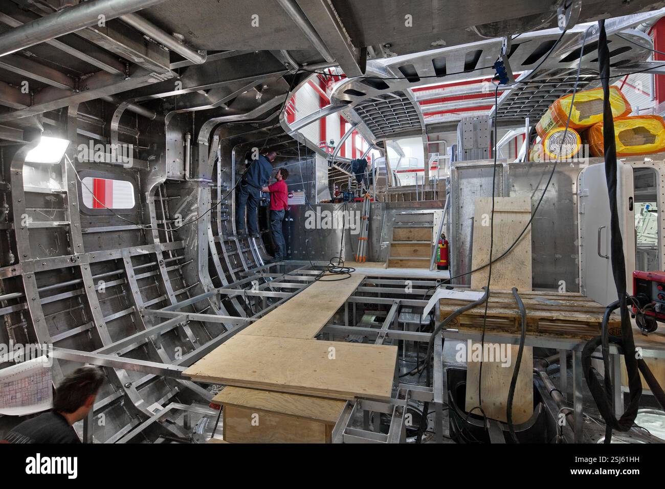 Shipbuilding Industry. Aluminium hull of a super sailing yacht being ...