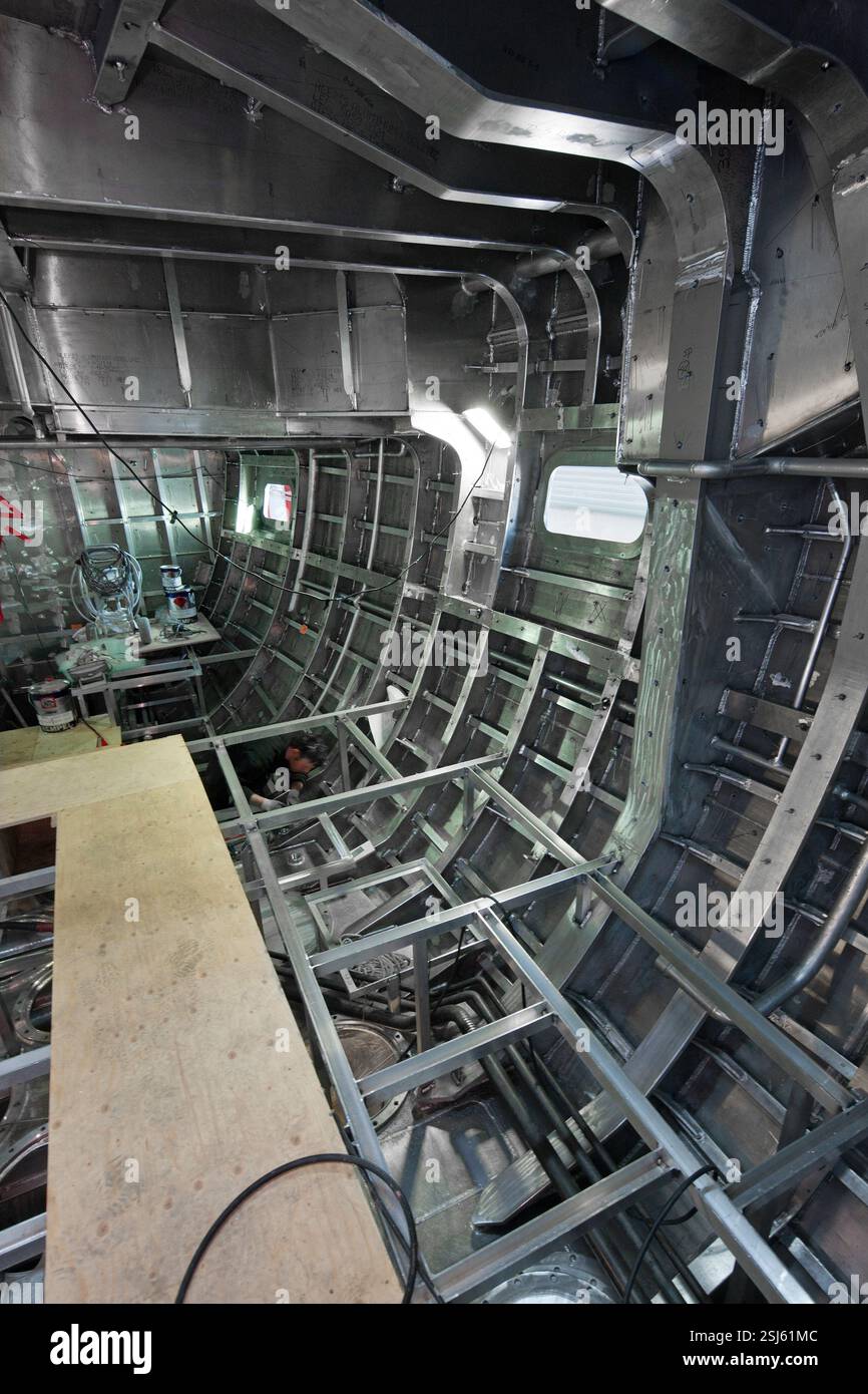 Shipbuilding Industry. Aluminium hull of a super sailing yacht being ...