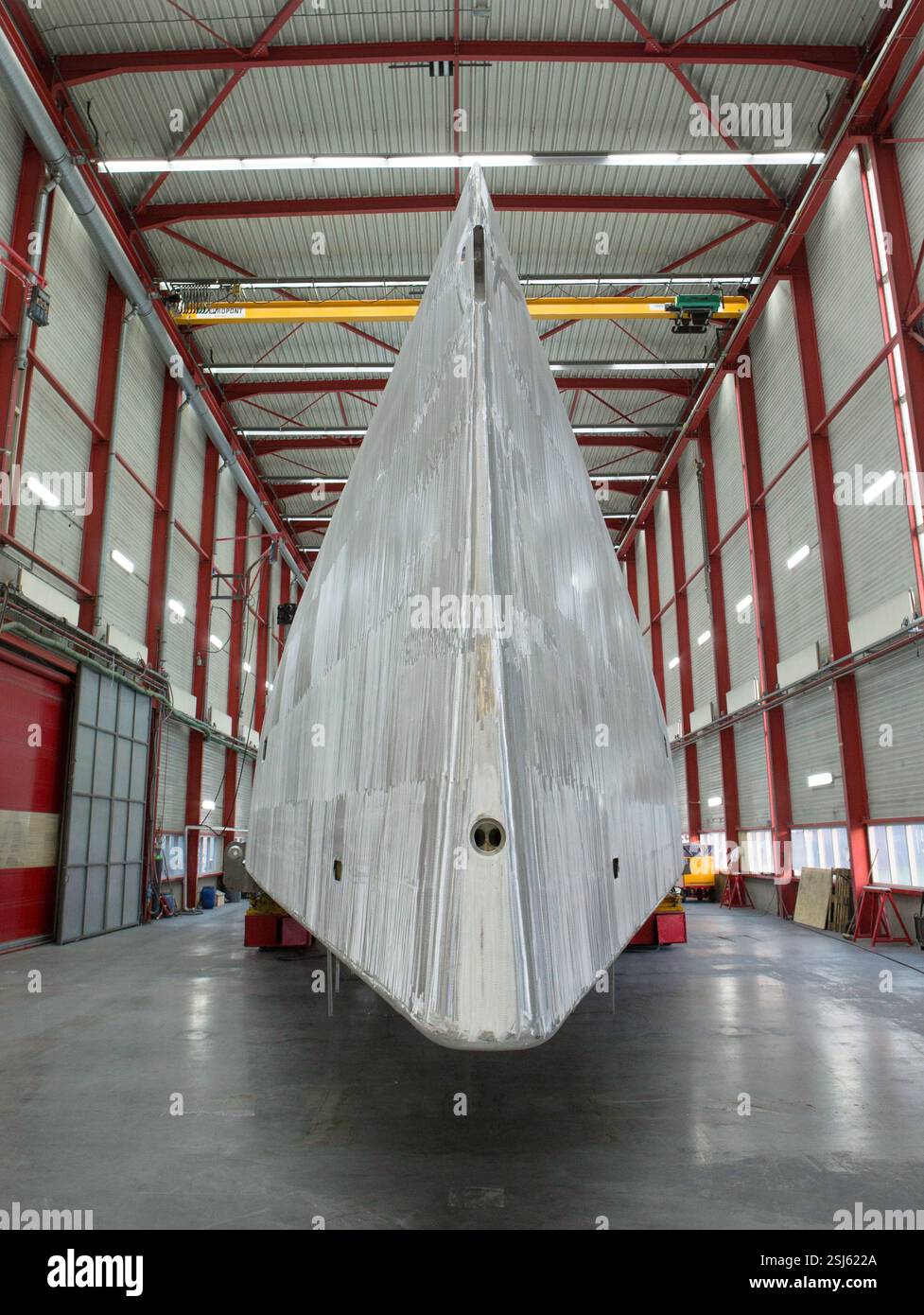 Shipbuilding Industry. Aluminium hull of a super sailing yacht being ...
