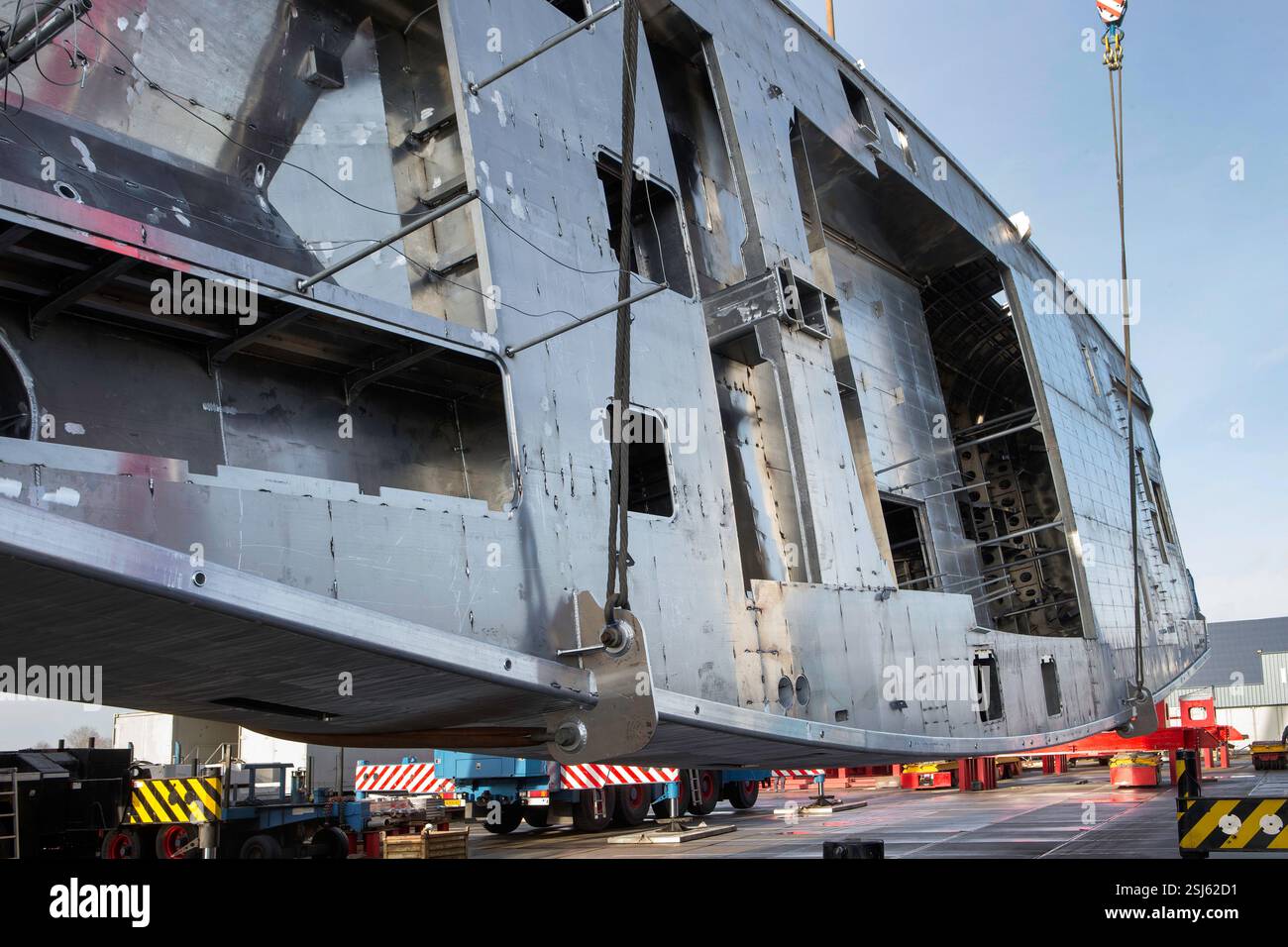 Shipbuilding Industry. Aluminium hull of a super sailing yacht being ...