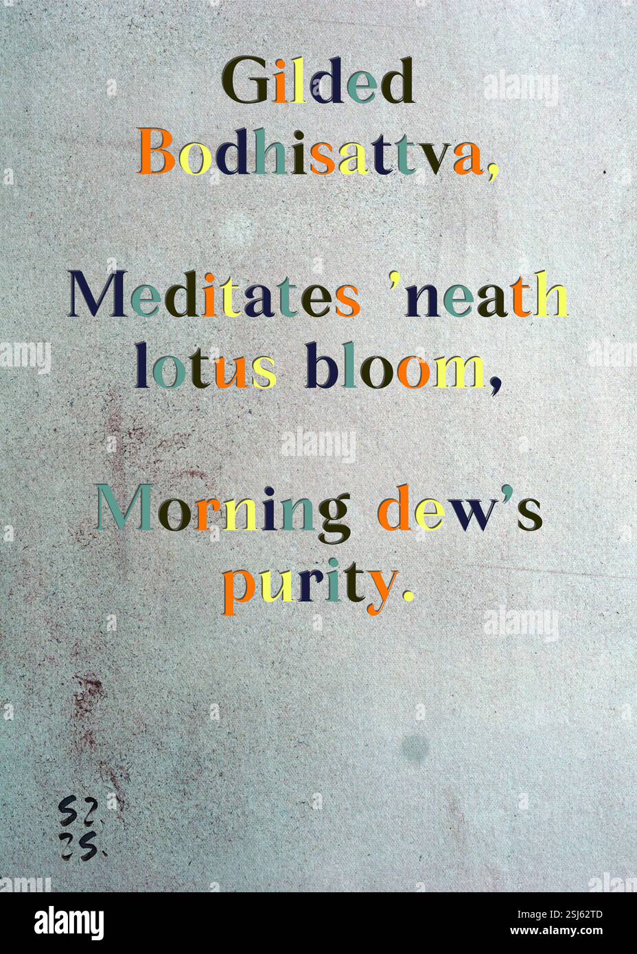 Gilded Bodhisattva, Meditates 'neath lotus bloom, Morning dew's purity ...