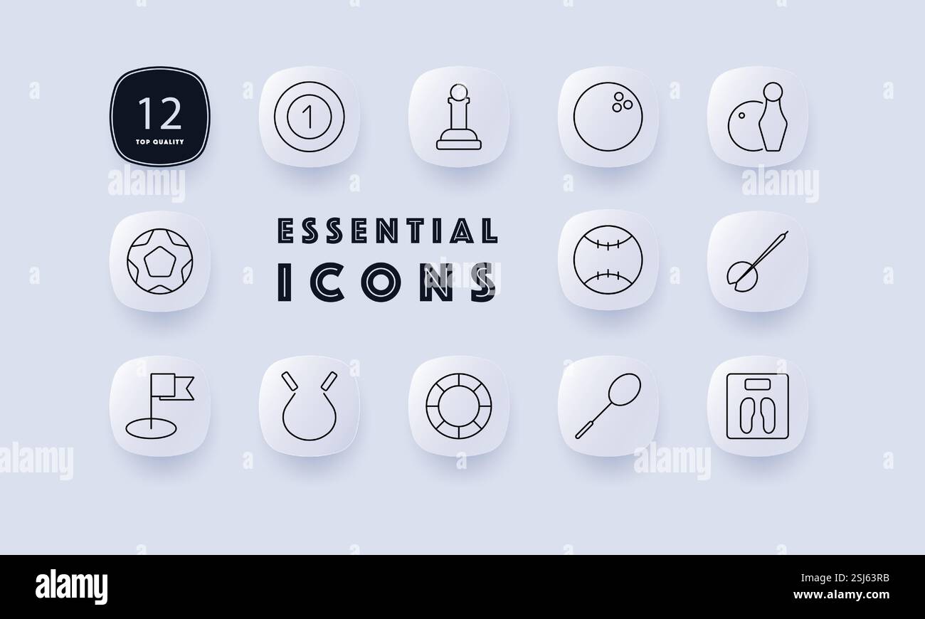 Sports set icon. Trophy, chess pawn, bowling ball, bowling pin, soccer ...