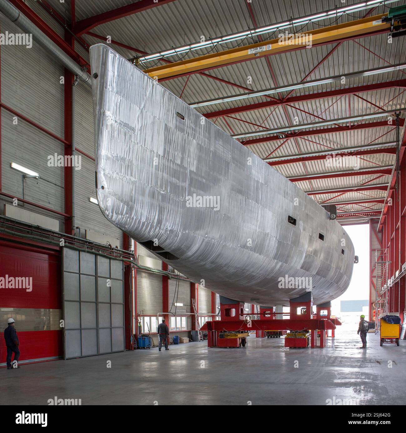 Shipbuilding Industry. Aluminium hull of a super sailing yacht being ...