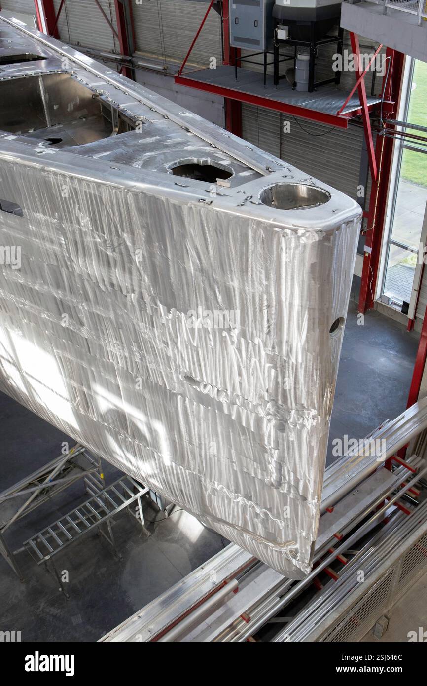 Shipbuilding Industry. Aluminium hull of a super sailing yacht being ...