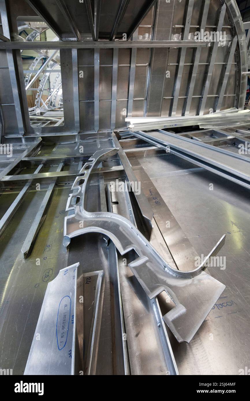 Shipbuilding Industry. Aluminium hull of a super sailing yacht being ...