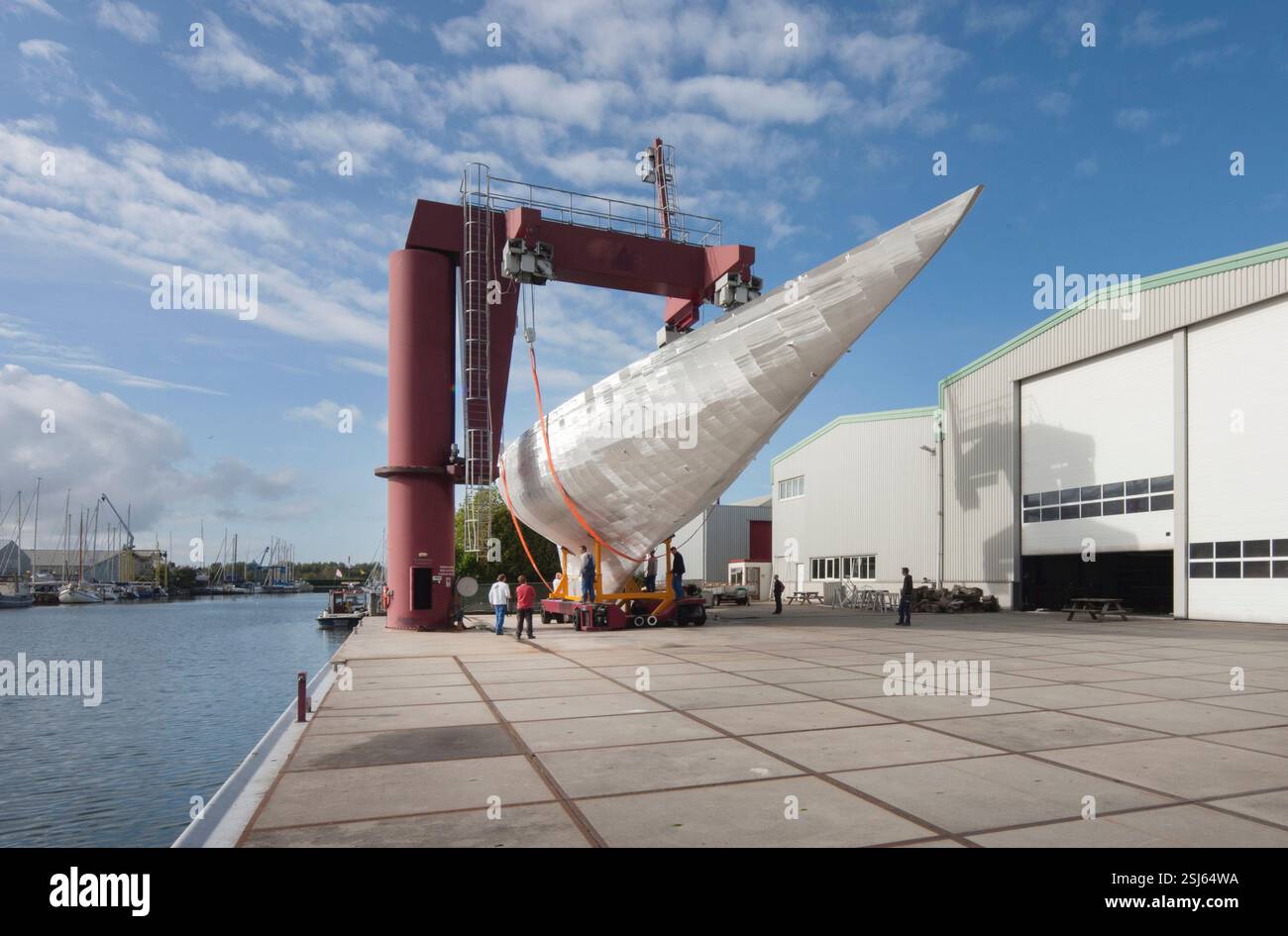 Shipbuilding Industry. Aluminium hull of a super sailing yacht being ...