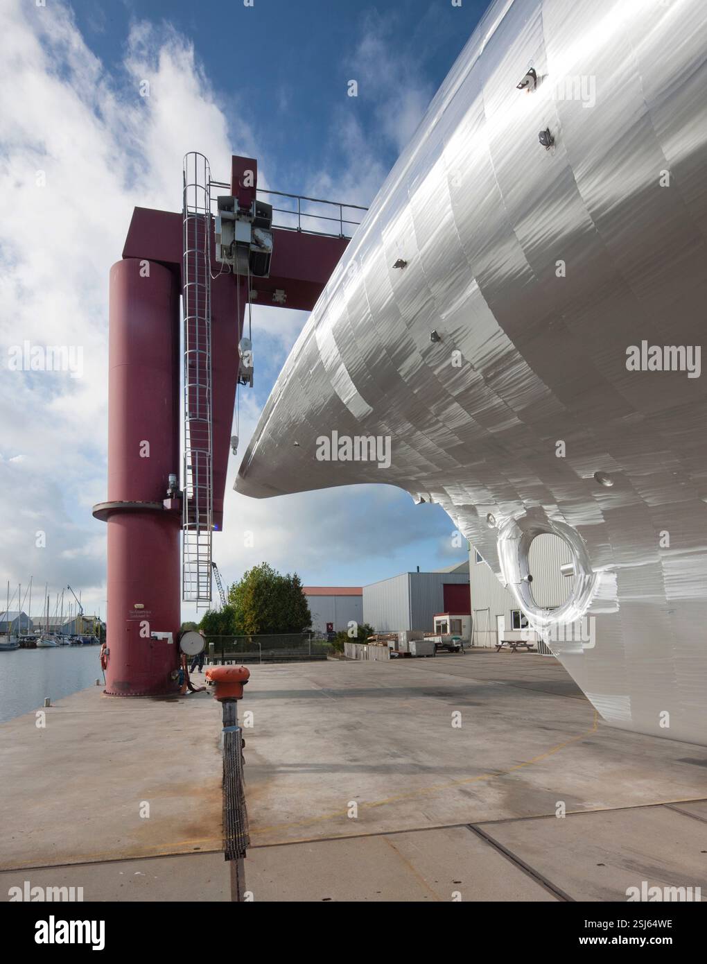 Shipbuilding Industry. Aluminium hull of a super sailing yacht being ...