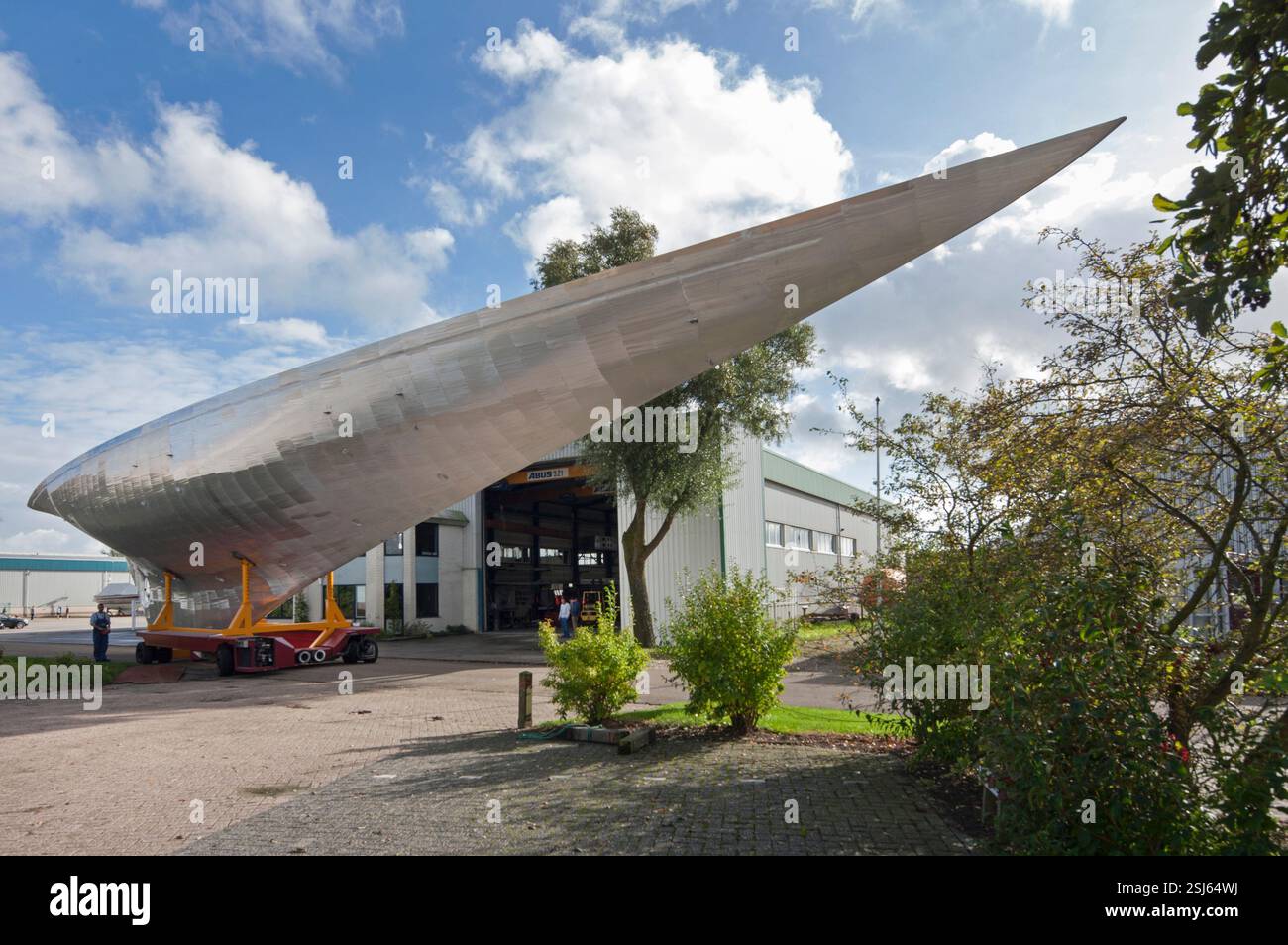 Shipbuilding Industry. Aluminium hull of a super sailing yacht being ...