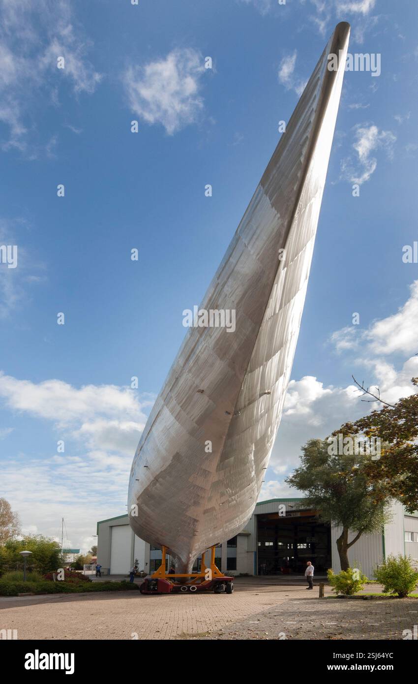 Shipbuilding Industry. Aluminium hull of a super sailing yacht being ...