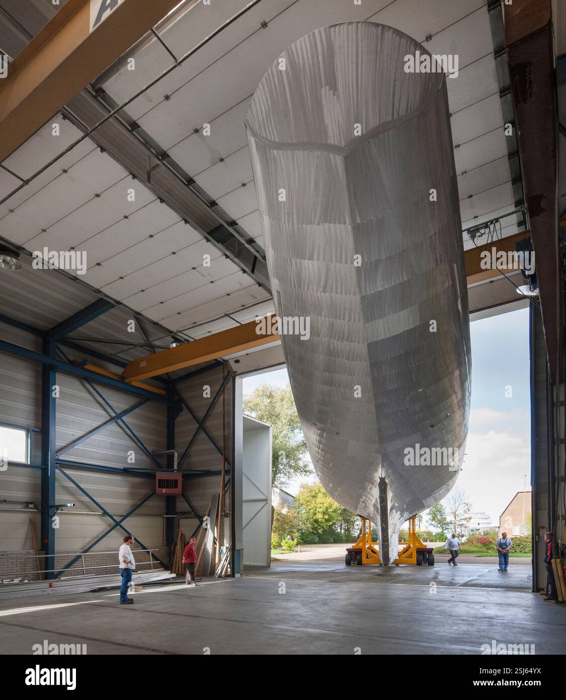 Shipbuilding Industry. Aluminium hull of a super sailing yacht being ...