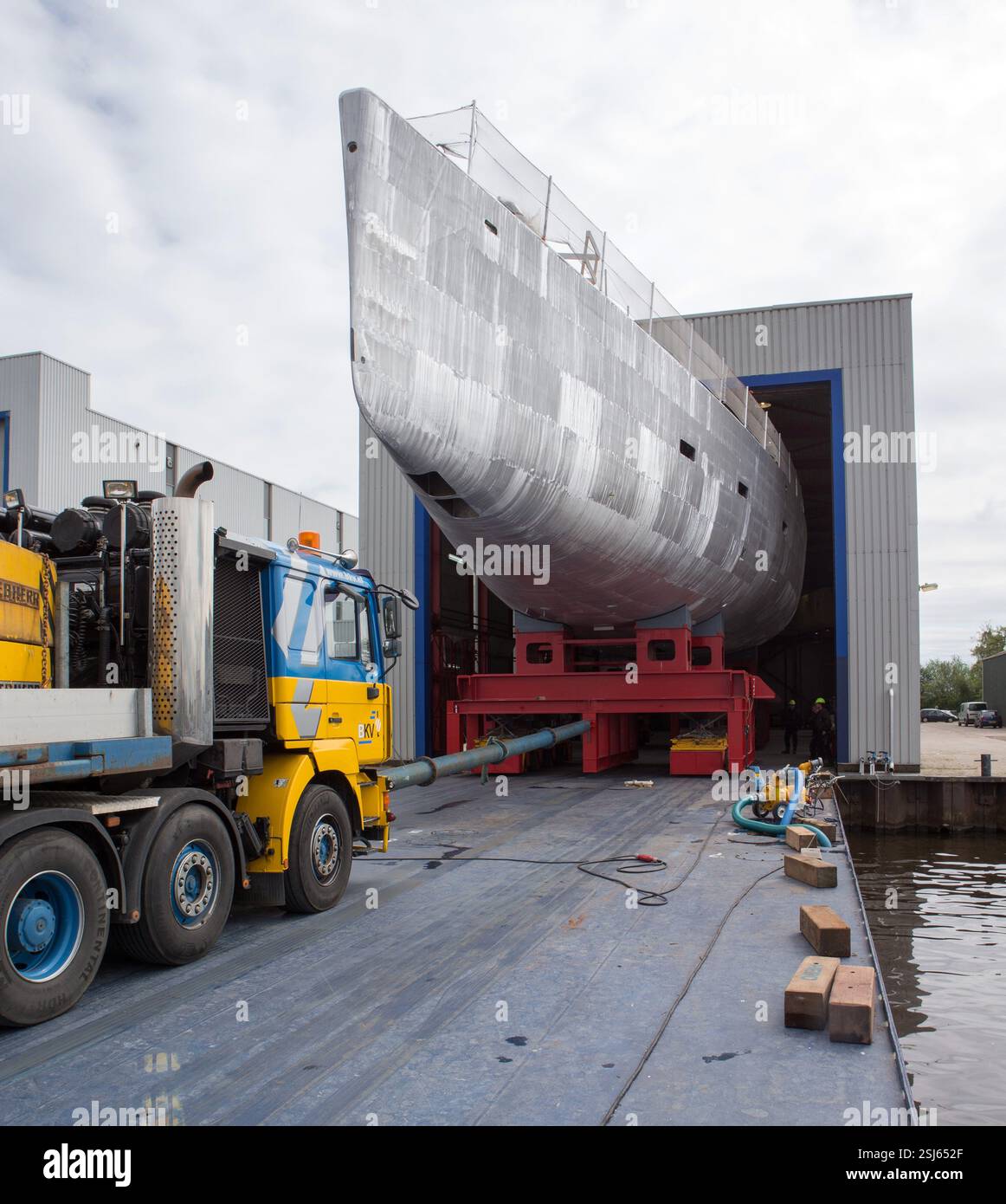 Shipbuilding Industry. Aluminium hull of a super sailing yacht being ...