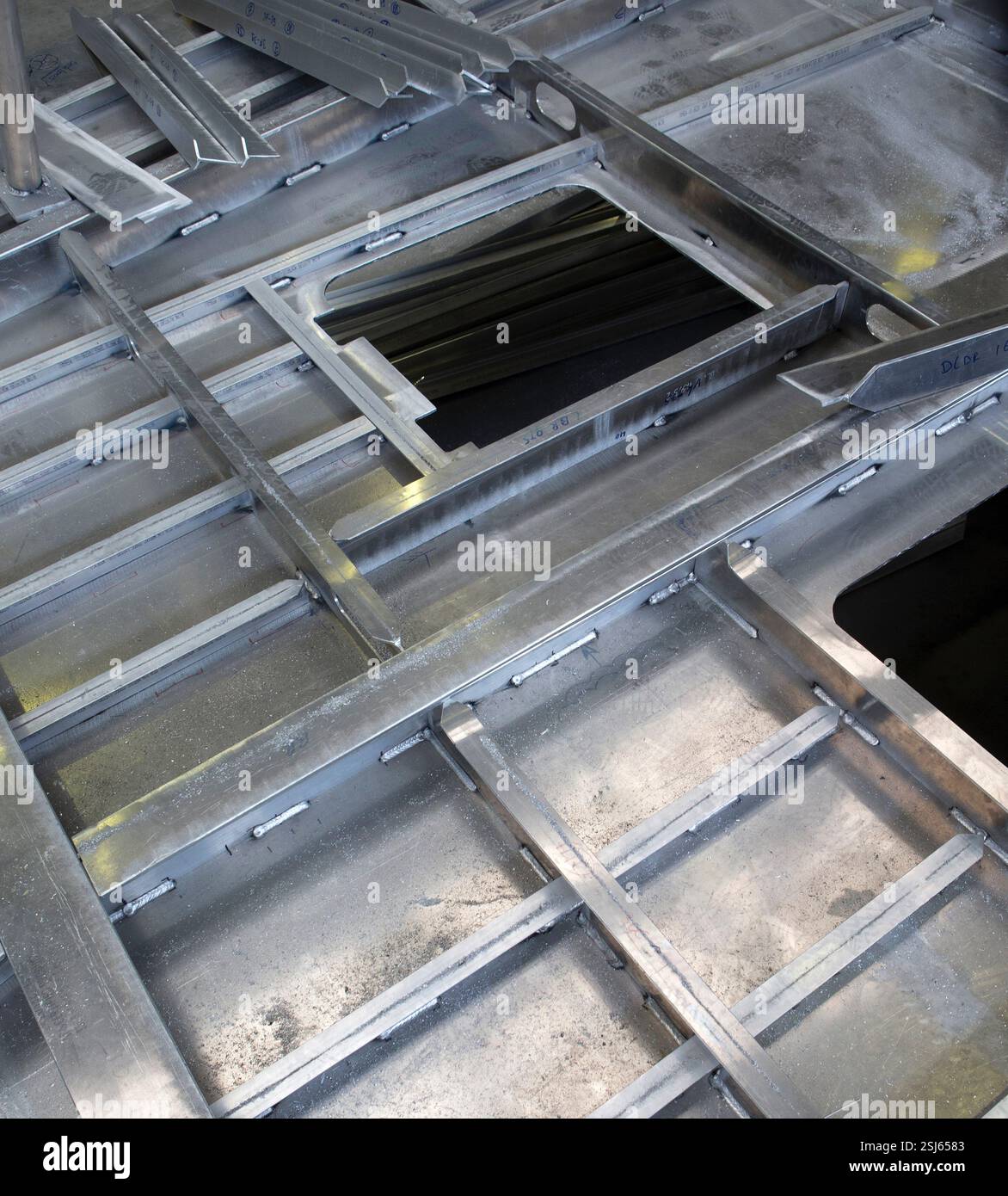 Shipbuilding Industry. Aluminium hull of a super sailing yacht being ...