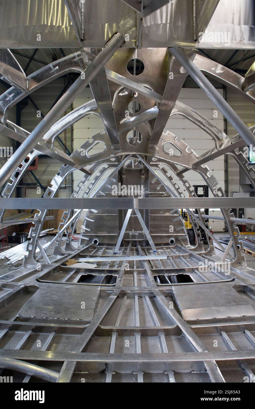 Shipbuilding Industry. Aluminium hull of a super sailing yacht being ...