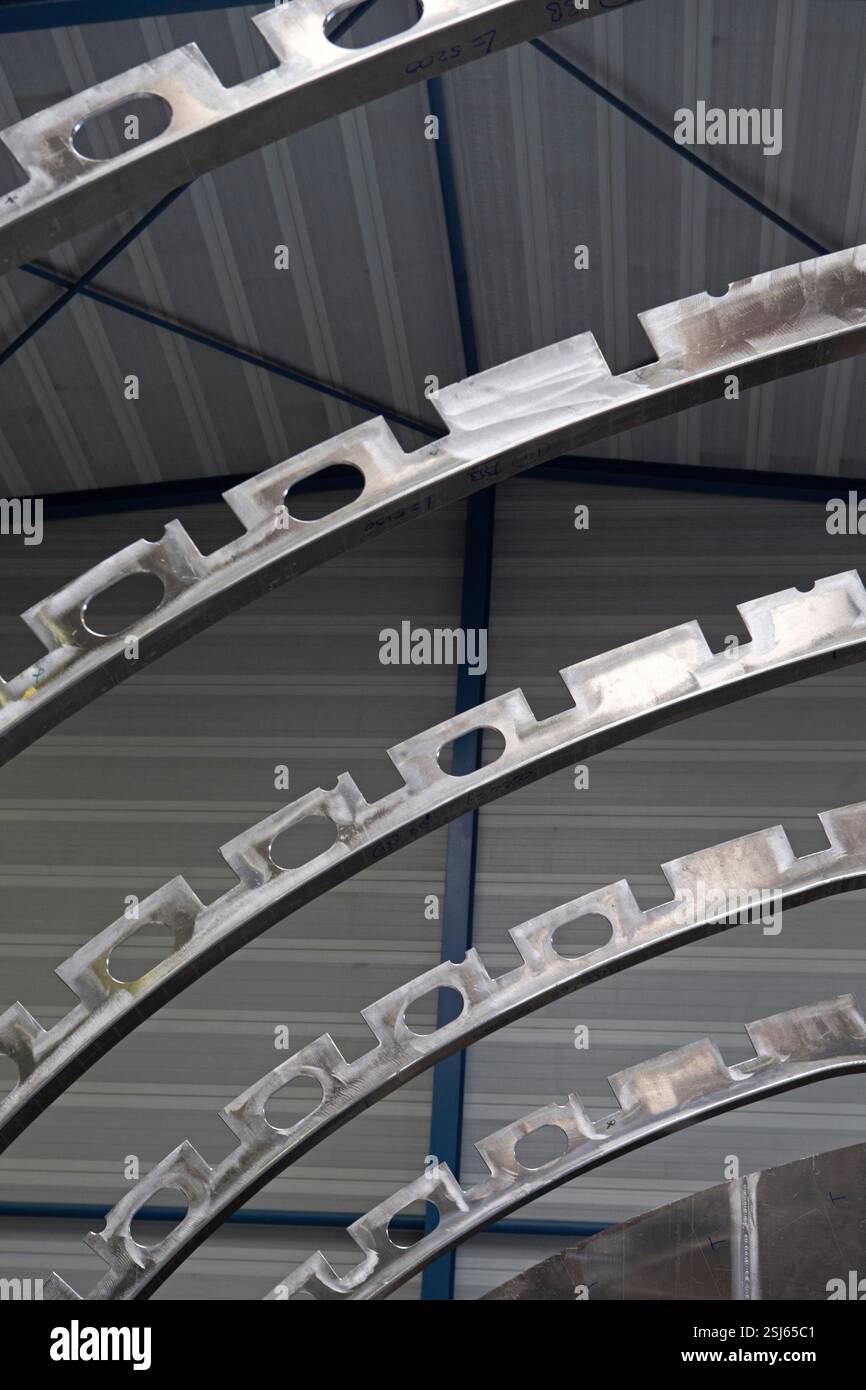 Shipbuilding Industry. Aluminium hull of a super sailing yacht being ...