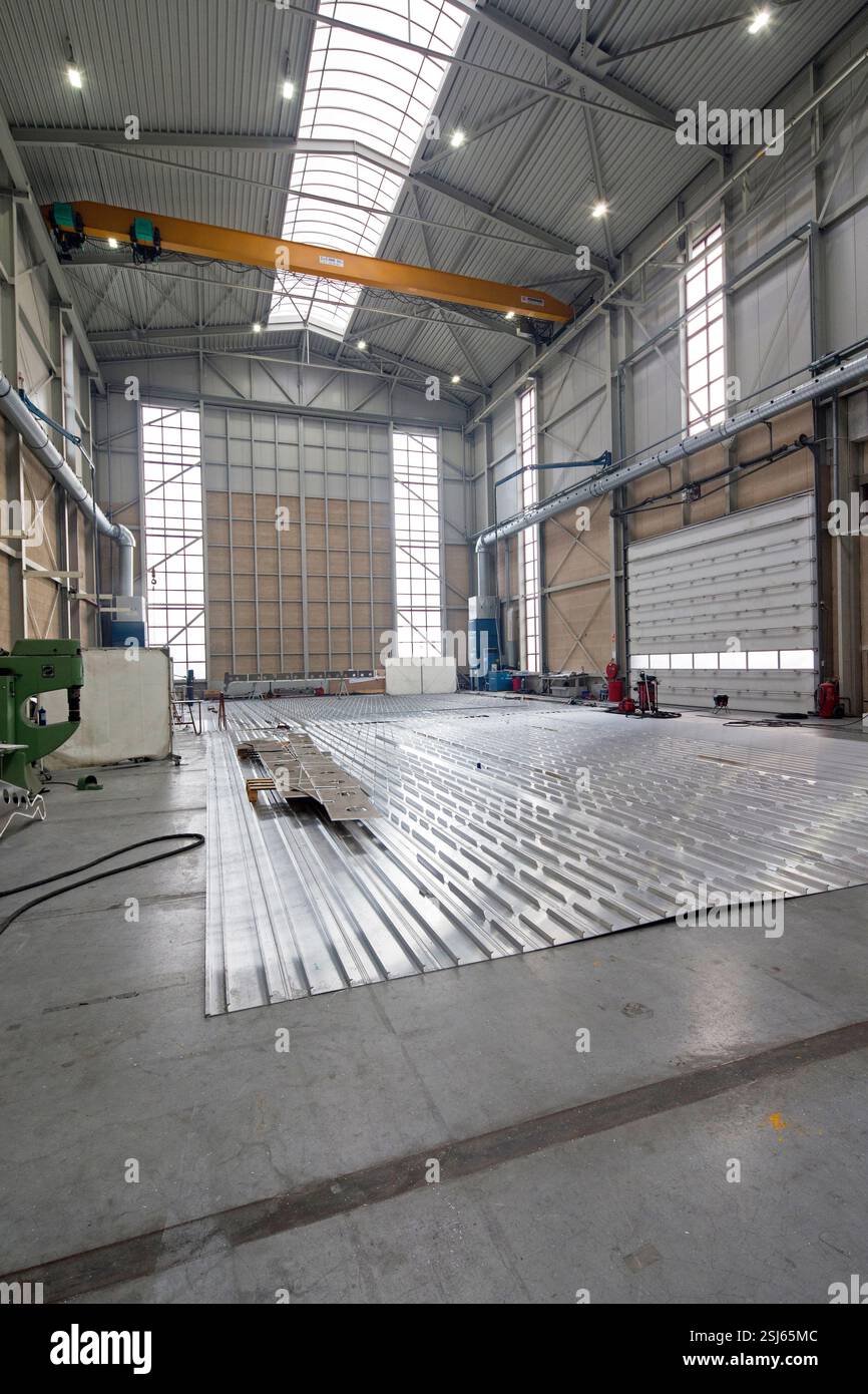 Shipbuilding Industry. Aluminium hull of a super sailing yacht being ...