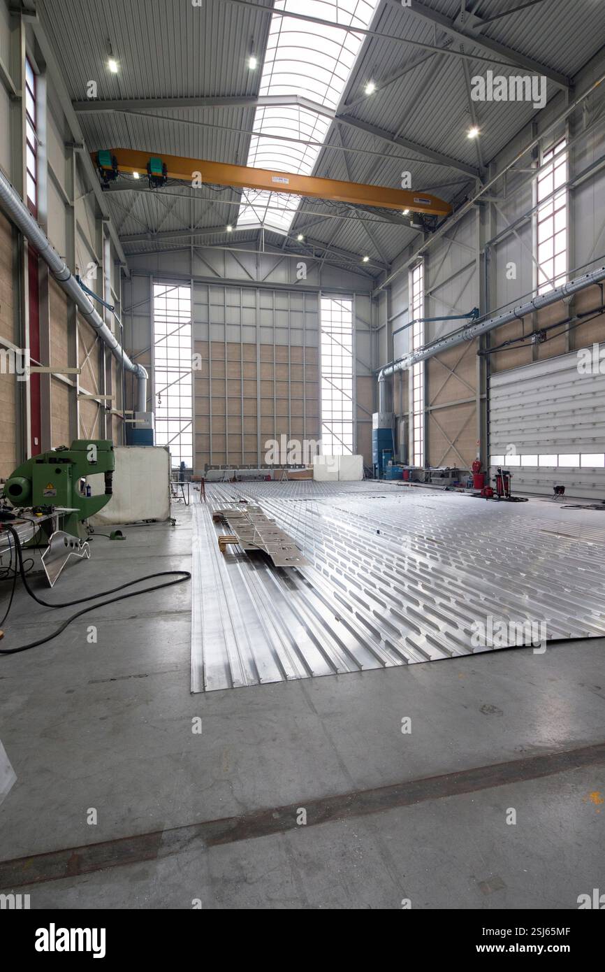 Shipbuilding Industry. Aluminium hull of a super sailing yacht being ...