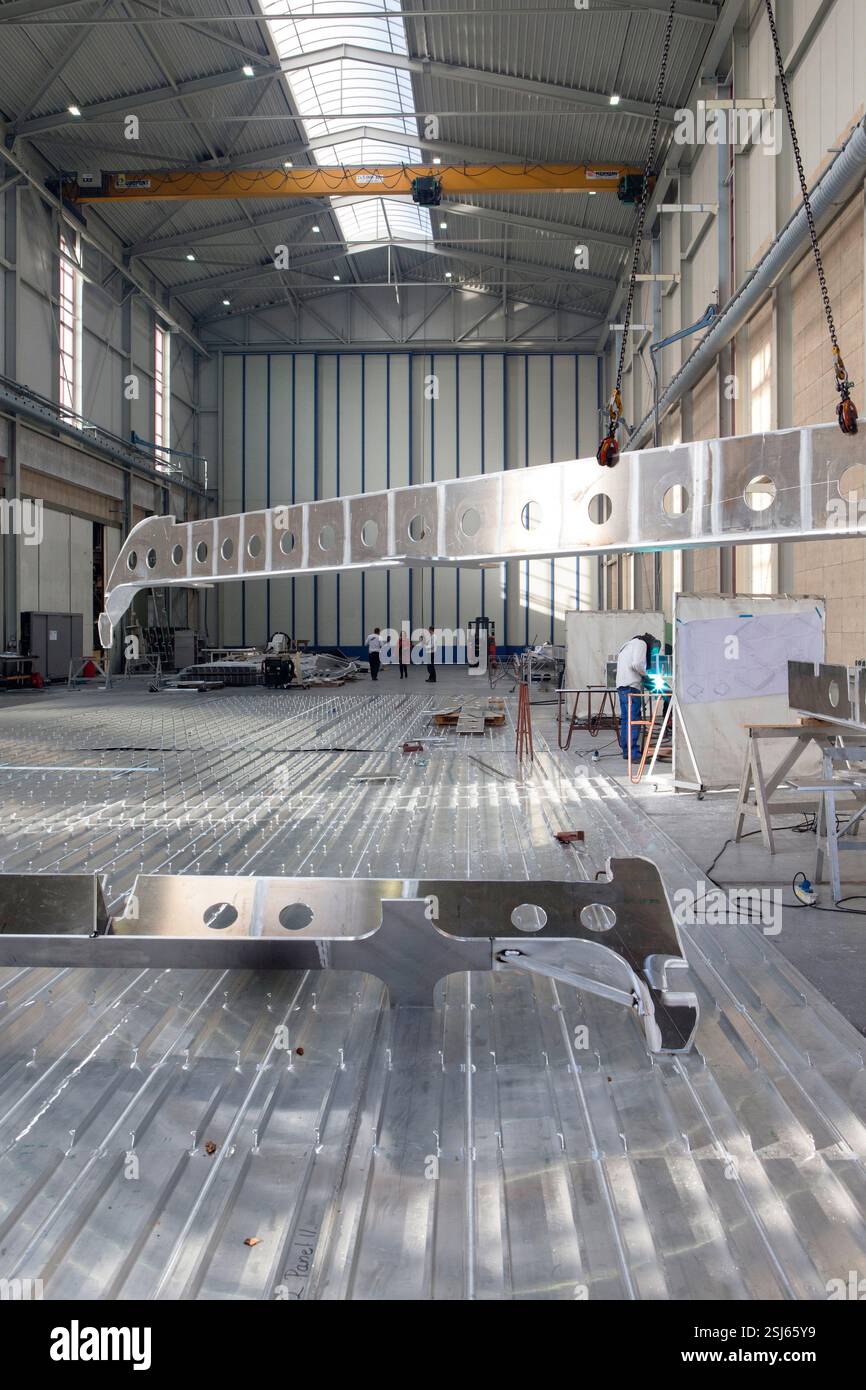 Shipbuilding Industry. Aluminium hull of a super sailing yacht being ...
