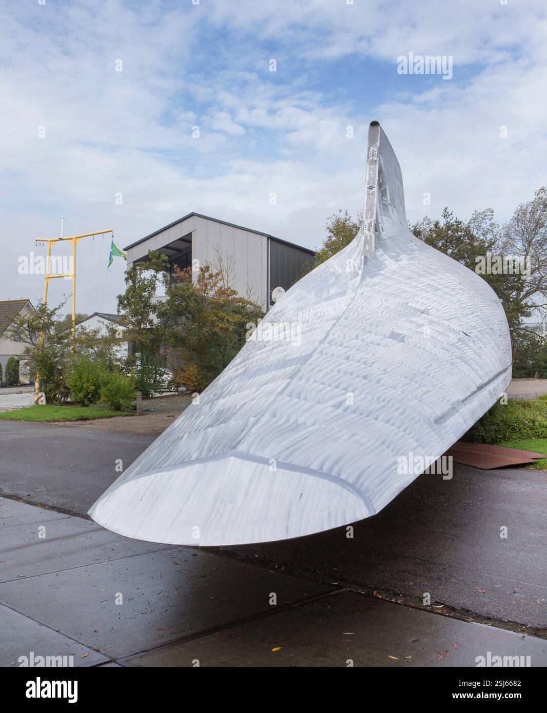 Shipbuilding Industry. Aluminium hull of a super sailing yacht being ...