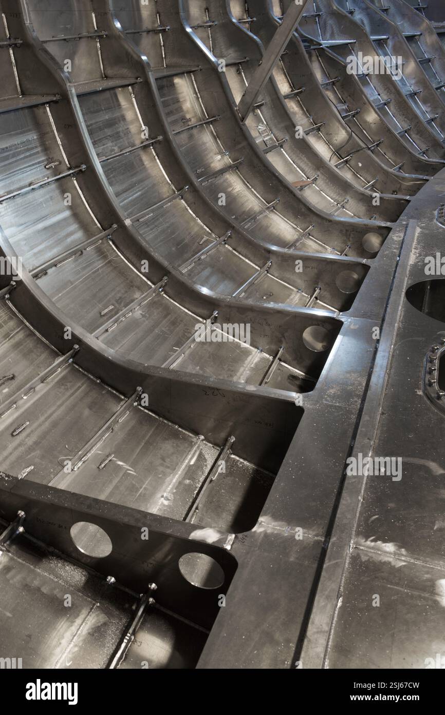 Shipbuilding Industry. Aluminium hull of a super sailing yacht being ...