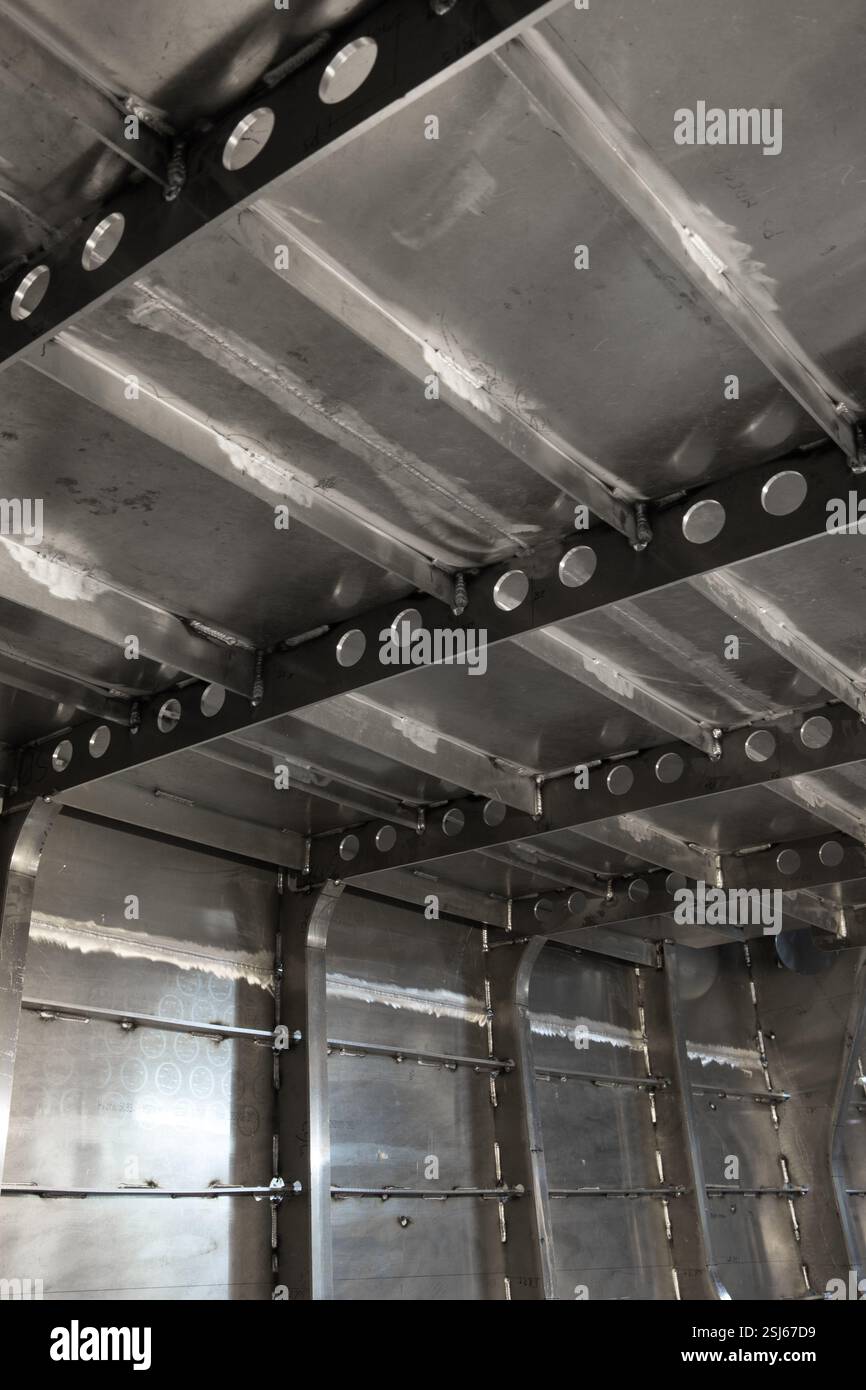 Shipbuilding Industry. Aluminium hull of a super sailing yacht being ...