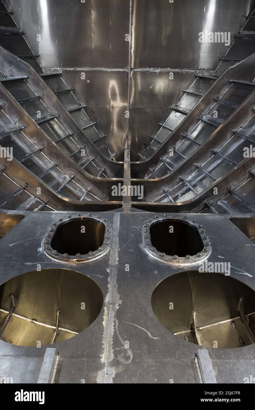 Shipbuilding Industry. Aluminium hull of a super sailing yacht being ...