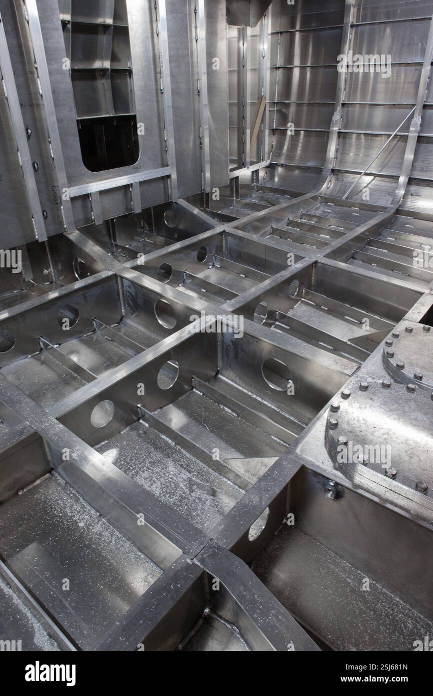 Shipbuilding Industry. Aluminium hull of a super sailing yacht being ...