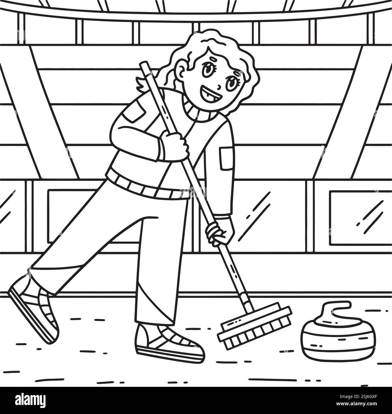 Curling Female Curler Sweeping Coloring Page Stock Vector Image & Art ...