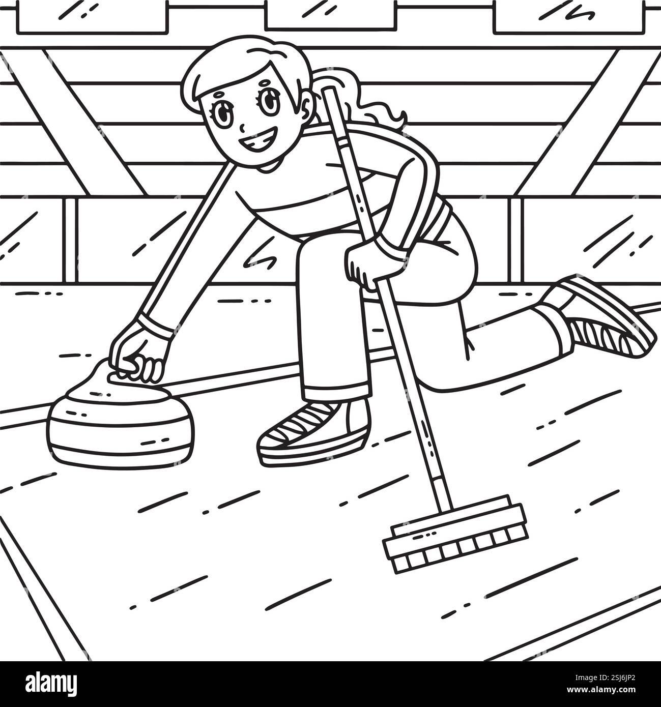 Curling Female Skip Delivering Stone Coloring Page Stock Vector Image ...
