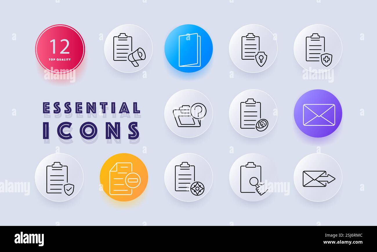 Office and communication set icon. Folder, announcement, secure ...