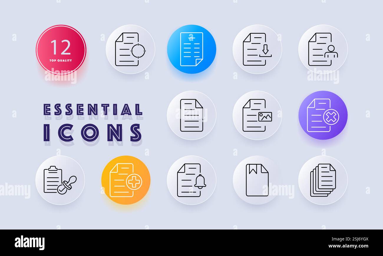 Document and file management set icon. Report, data processing, file ...