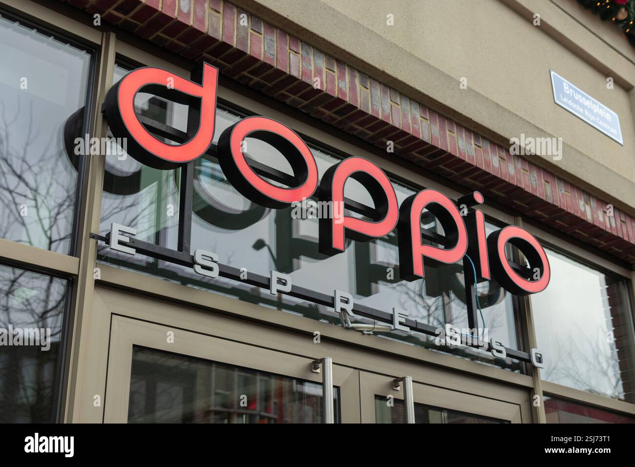 Doppio espresso bar, front logo signage Utrecht, the Netherlands Stock ...