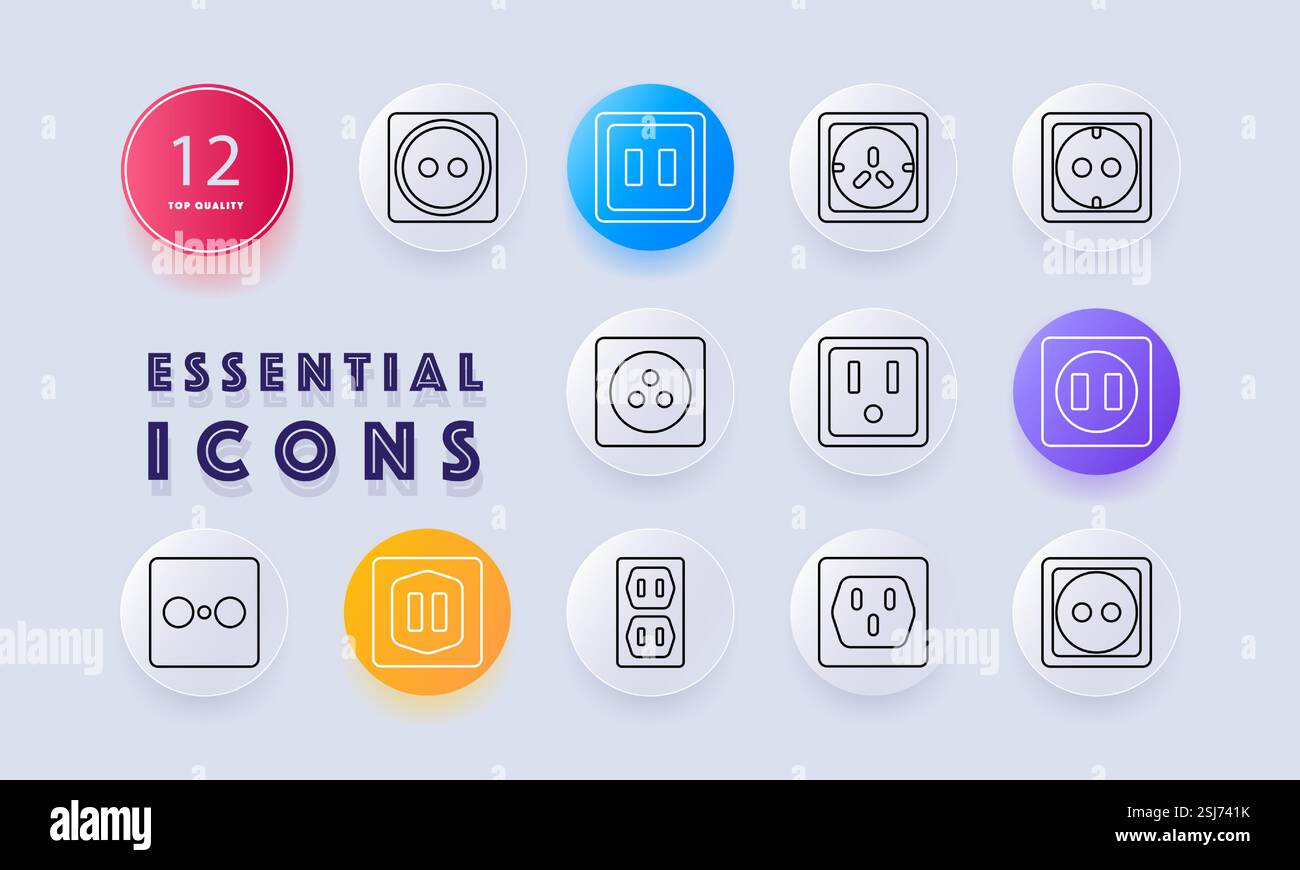 Power socket set icon. Electrical outlets, power supply, different ...