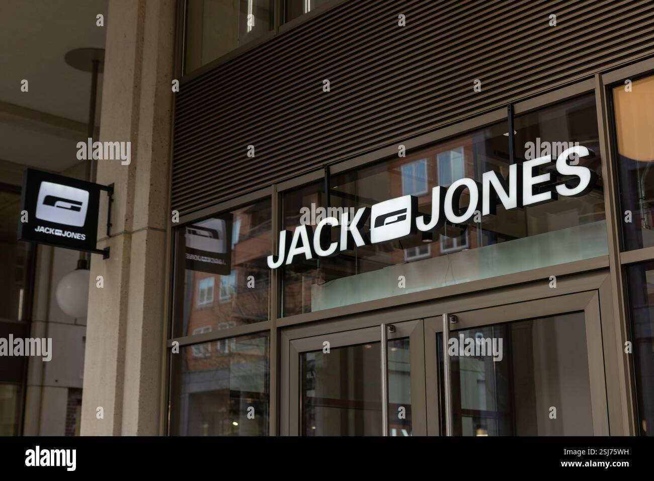 JACK and JONES store front entrance logo, a urban sportswear, casual ...