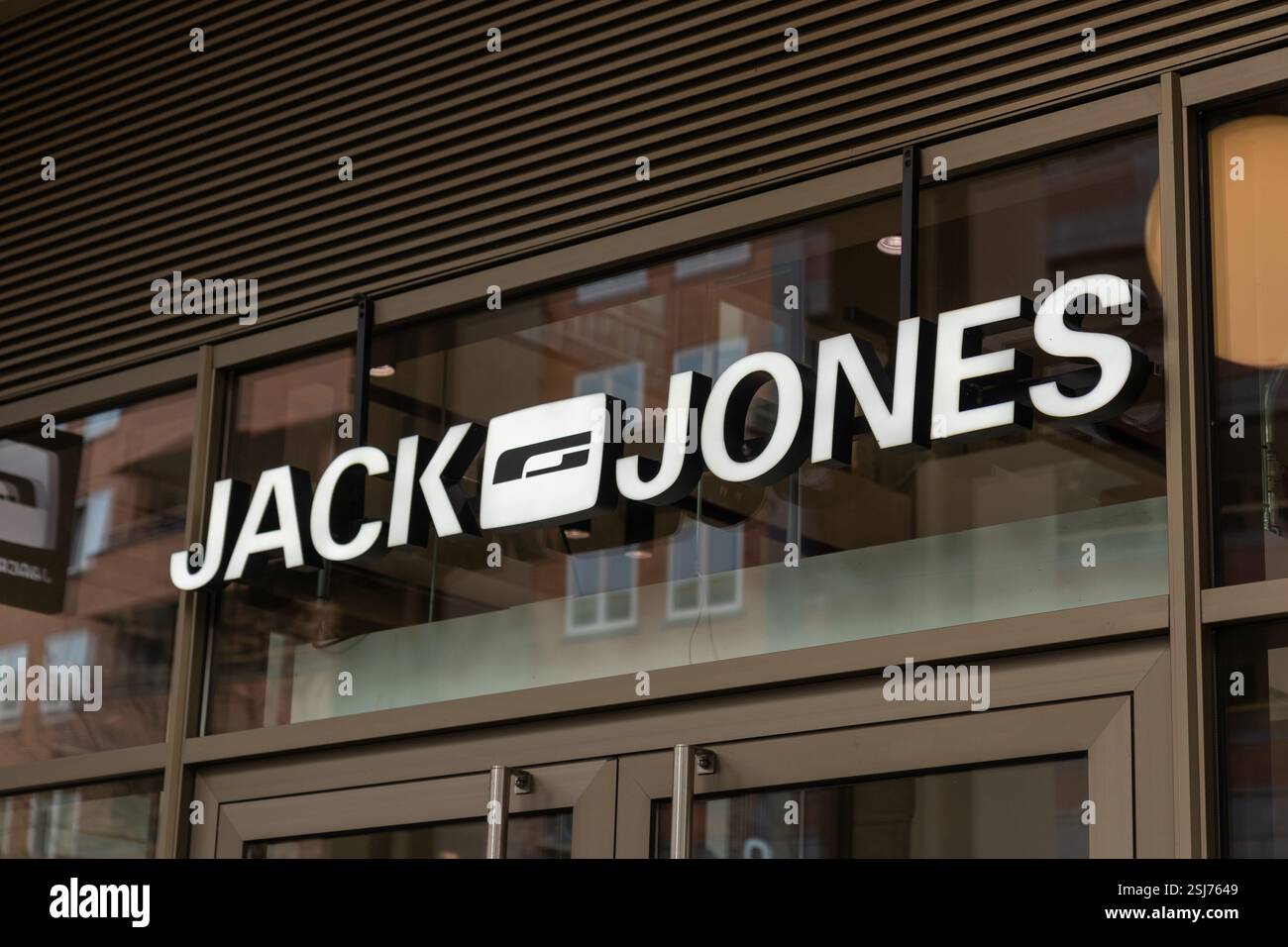 JACK and JONES store front entrance logo, a urban sportswear, casual ...